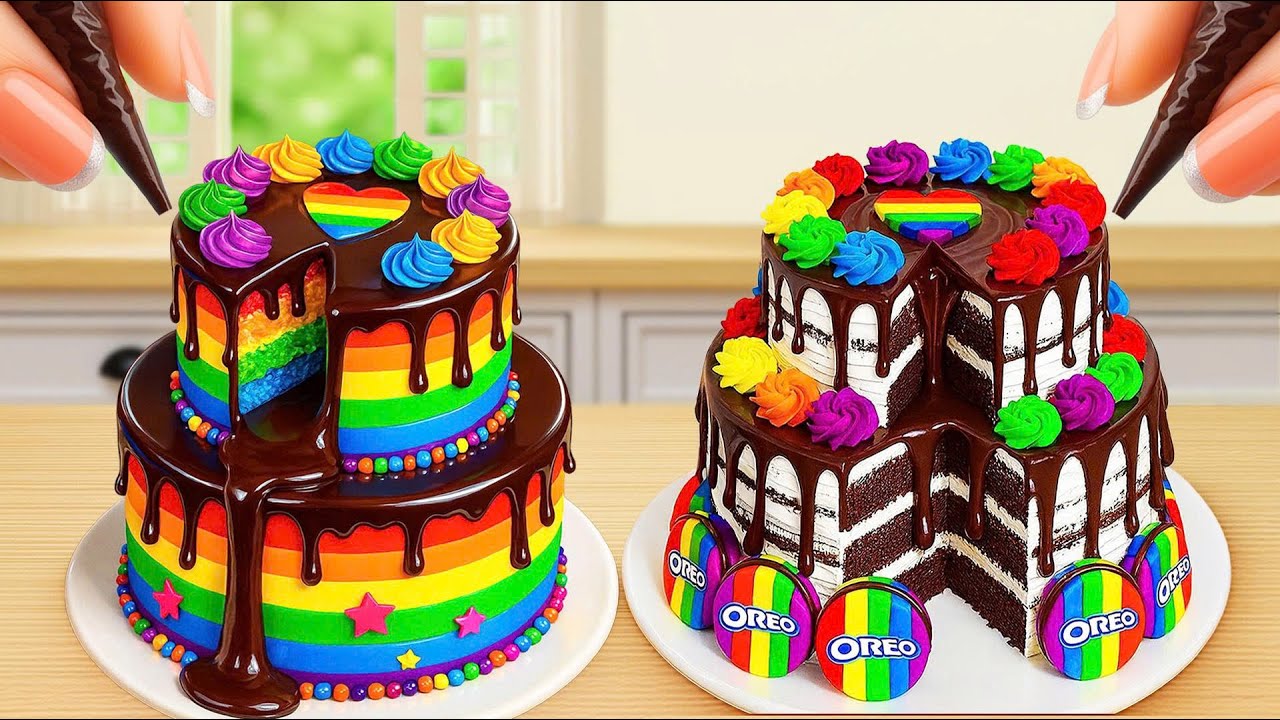 Mini Rainbow Chocolate vs Rainbow OREO Cake Recipe🌈🍫Satisfying Mini ...
