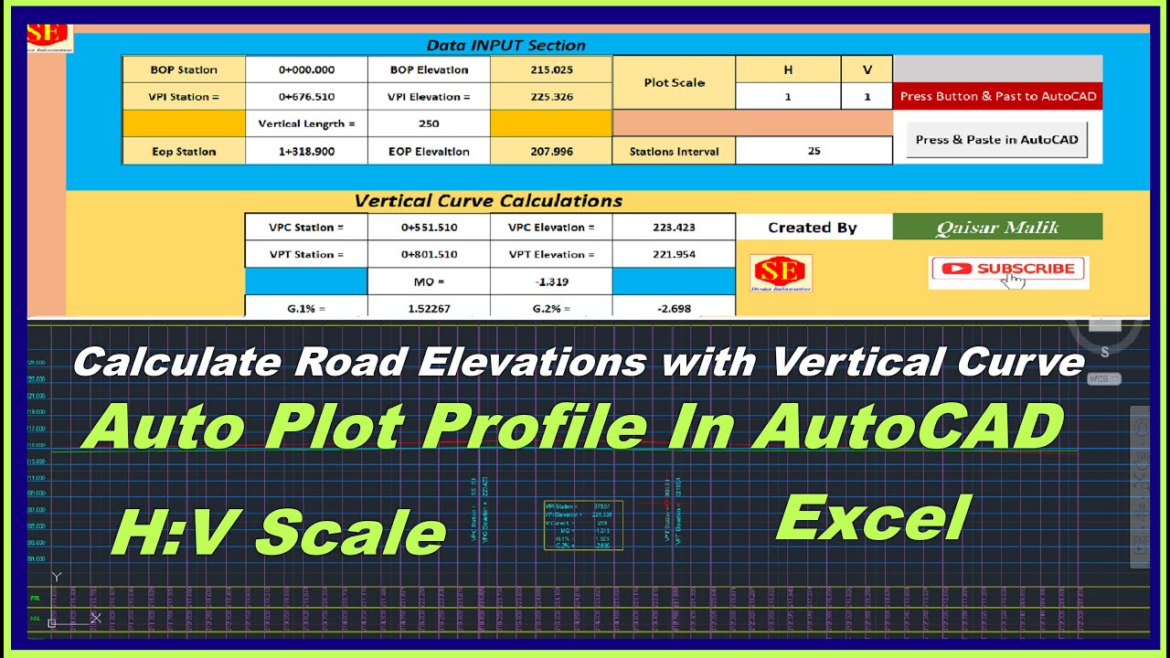 Calculate Road Elevations with Vertical Curve & Auto Plot Profile In ...