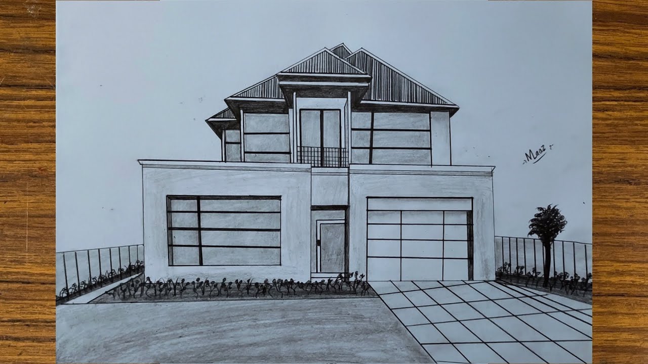 Drawing a dream House // A step by step one point perspective house ...