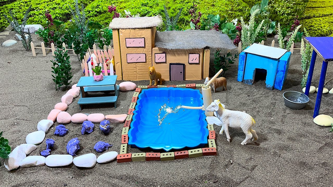 DIY mini Farm Diorama with house for goat, puppy | goatshed | mini ...