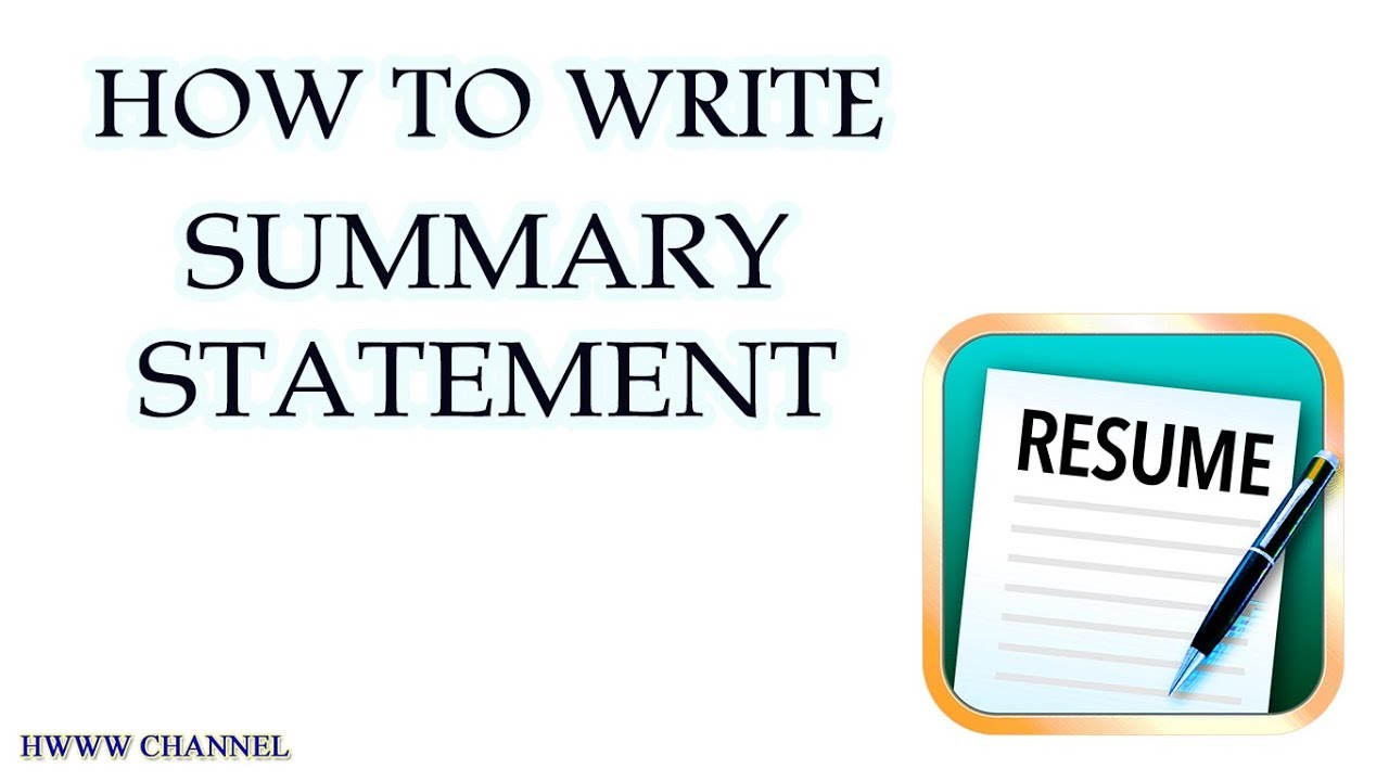 SUMMARY STATEMENT RESUME EXAMPLE - YouTube