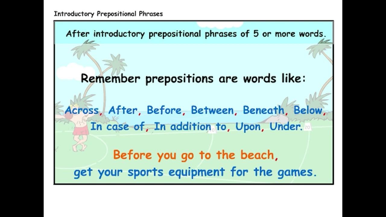 Commas After Introductory Prepositional Phrases pt1 - YouTube