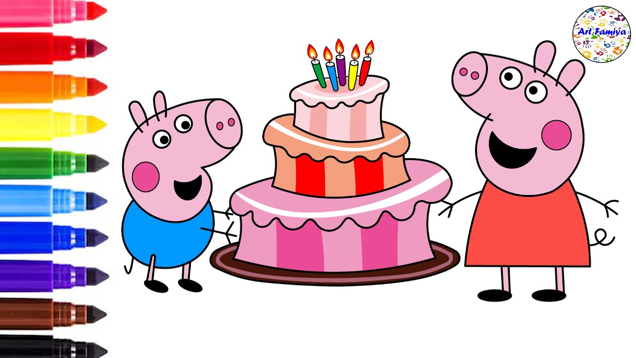 How To Draw Peppa Pig & George Pig With Birthday Cake | Peppa Pig ...
