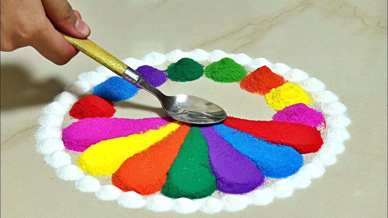 Simple rangoli design tutorial | beautiful rangoli design for beginners ...