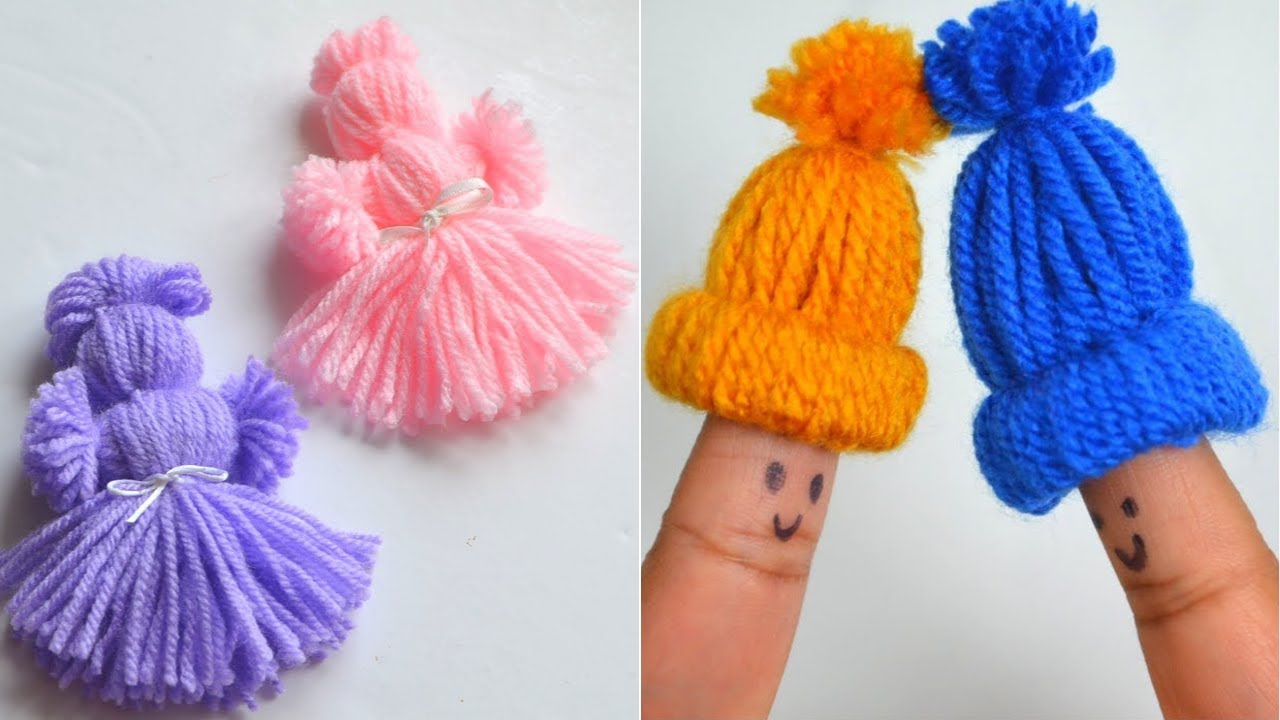2 cute crafts with yarn | Yarn crafts | Yarn doll | Yarn hat | Woolen ...