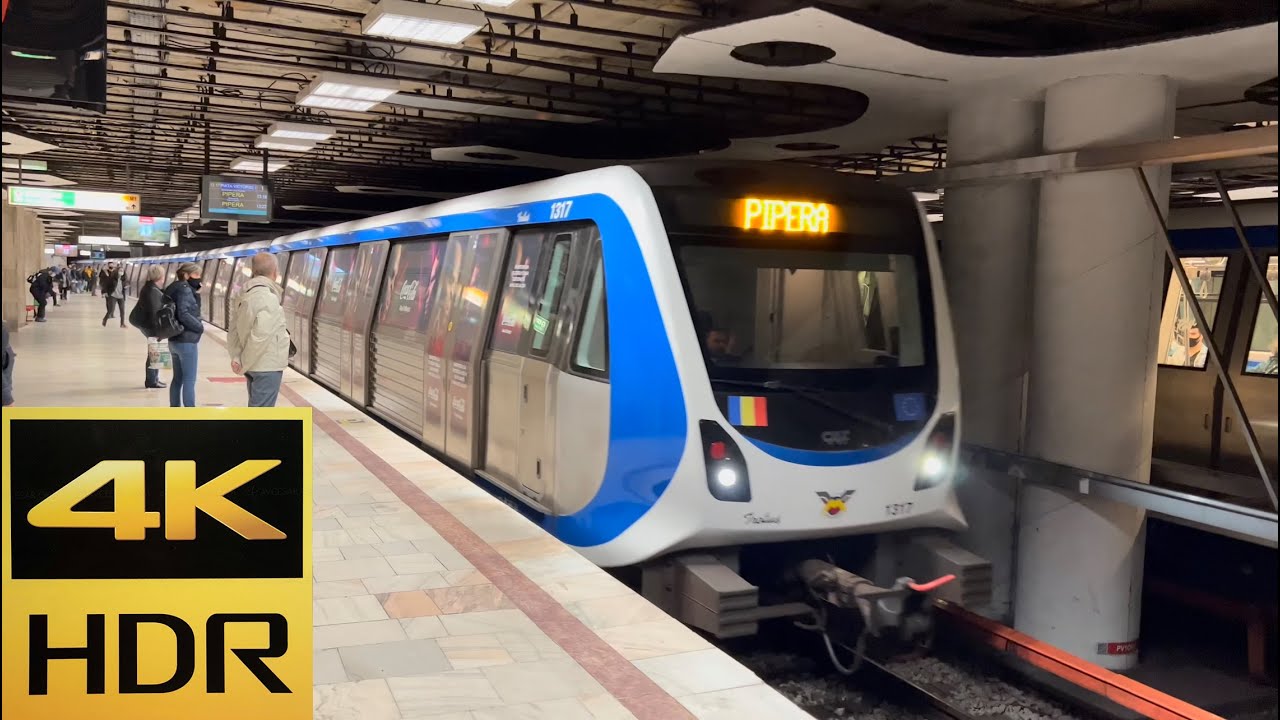 [4K 60fps HDR]Bucharest Metro-CAF trains at Piața Victoriei station on ...