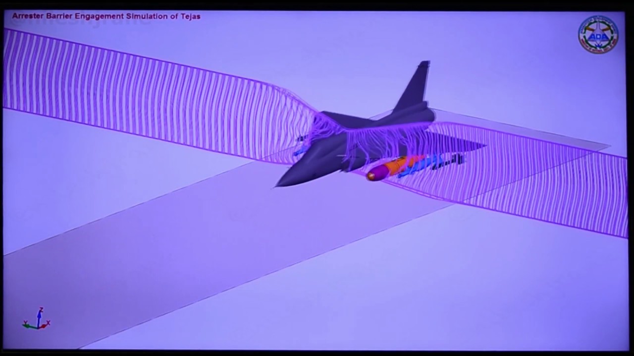 LCA Tejas Arrester Barrier Engagement Simulation - YouTube
