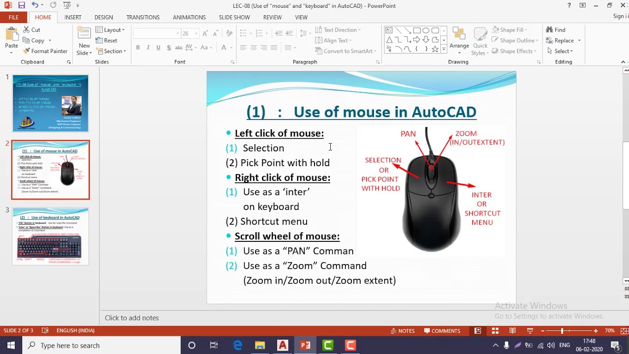 Use of “mouse” and “keyboard” in AutoCAD - YouTube