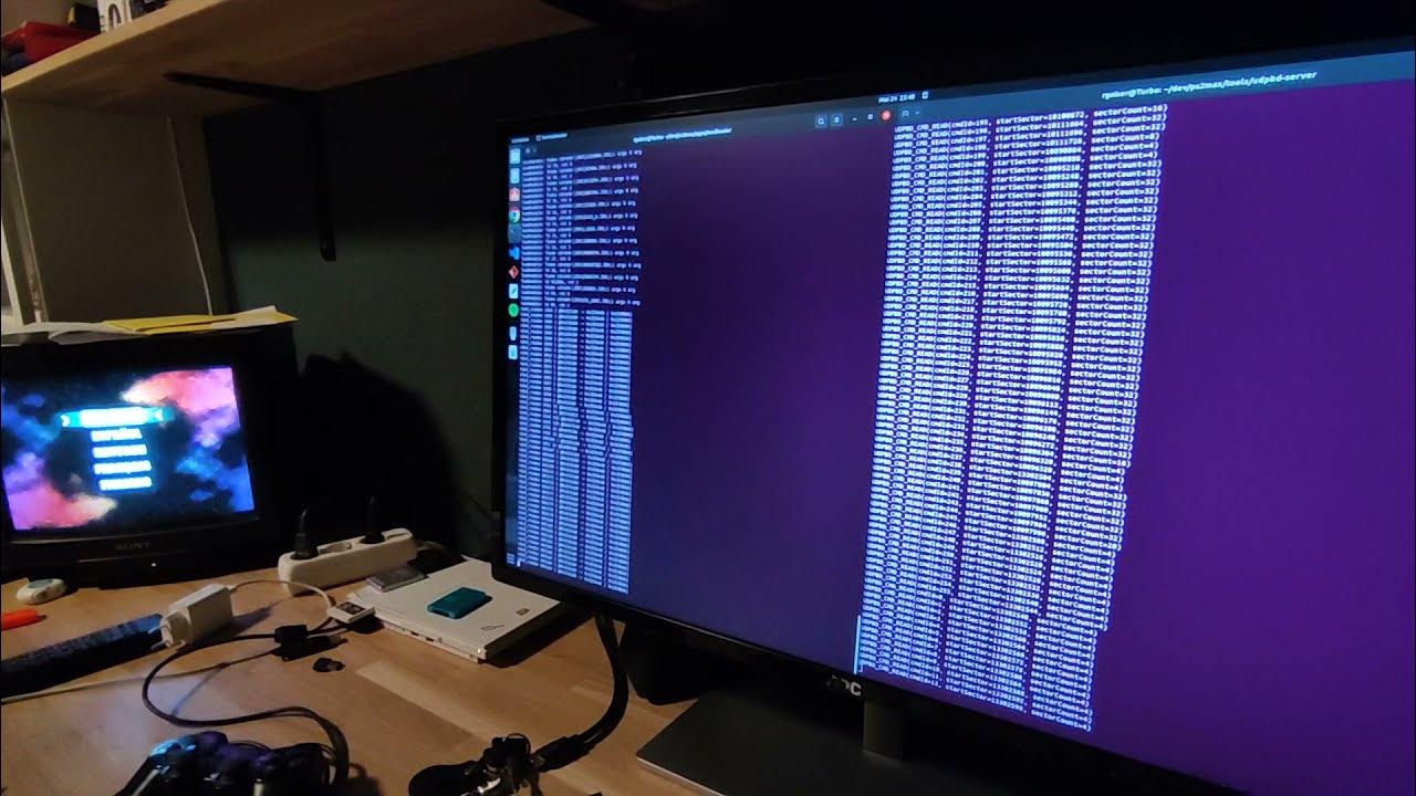 Command line game loader with UDPBD, first boot. - YouTube