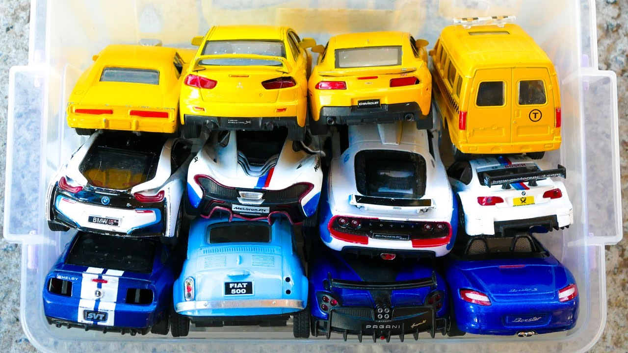 FULL Box of My Favorite Hot Diecast Model YELLOW, WHITE and BLUE Cars ...
