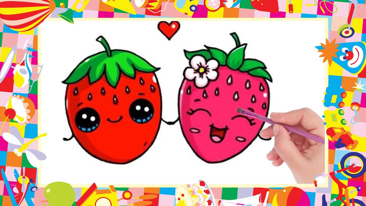 How to draw strawberry for kids | Cómo dibujar fresas para niños ...