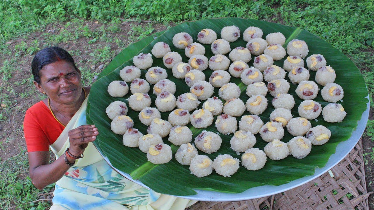 Fresh coconut ladoo prepared my mom | Coconut sweets | village cooking ...