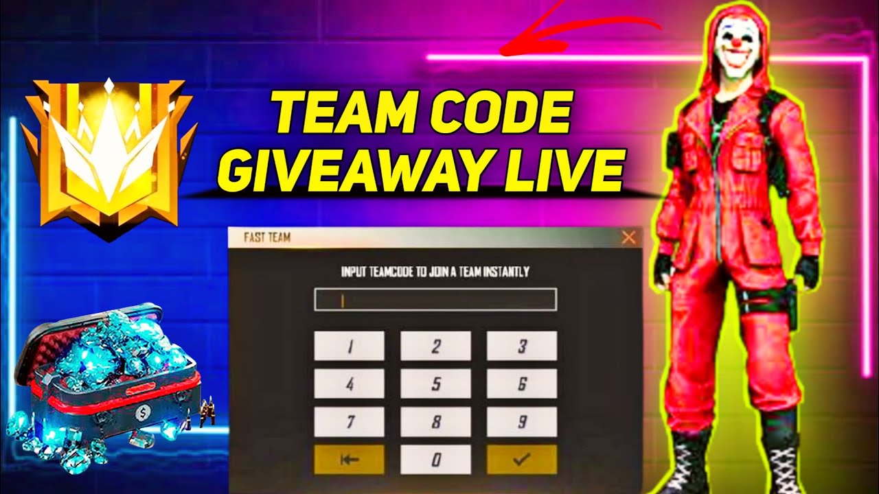 TEAM CODE GIVEAWAY 2000DIAMOND GIVEAWAY LIVE - FREE FIRE - YouTube