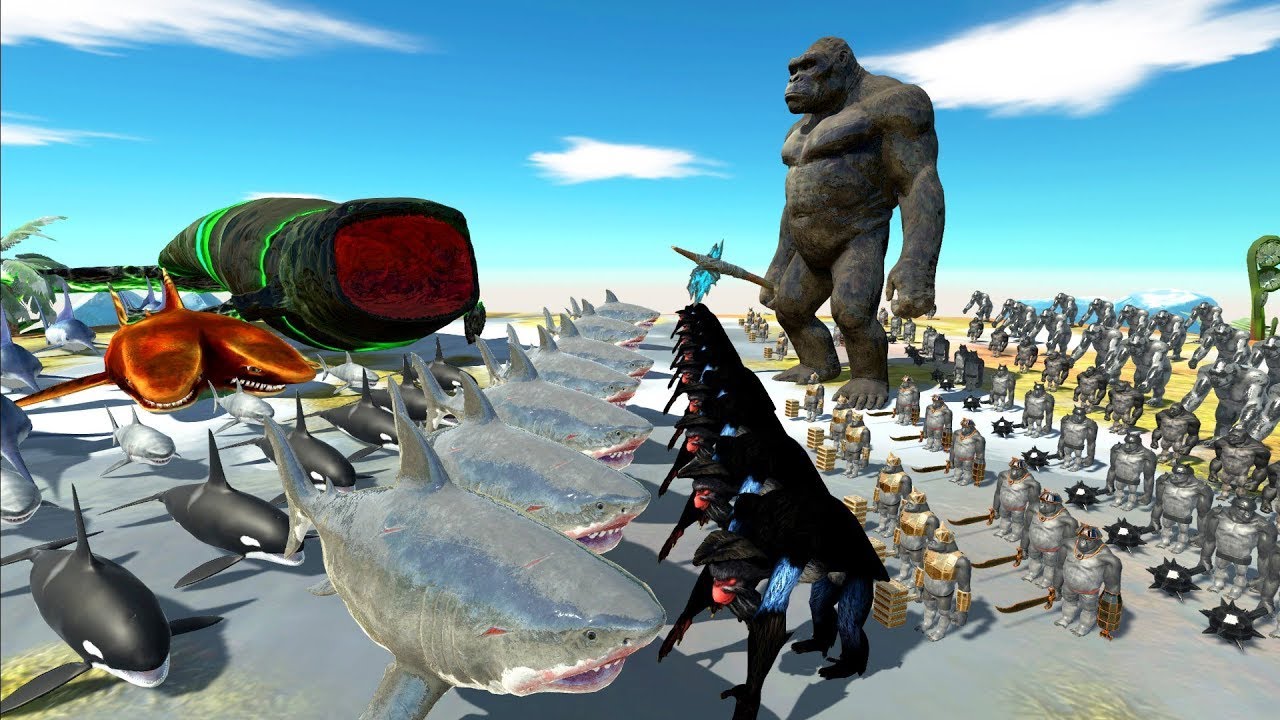 Aquatics revolt battle with Bloop + Megalodon vs King Kong Family ...