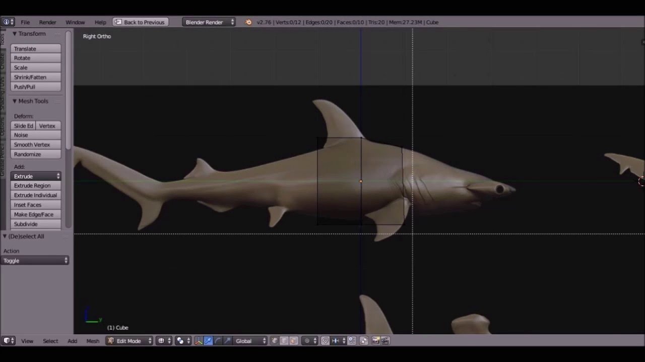 Blender 3D, Modelling a Hammerhead Shark - Time-lapse - YouTube