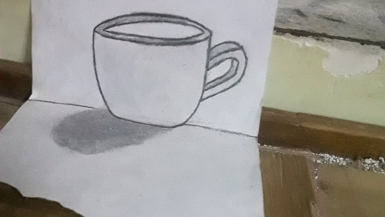 how to draw a 3d cup - YouTube