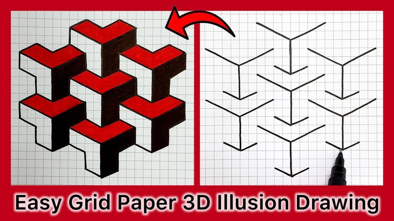 Mastering 3D Illusion Drawings On Graph Paper 🏻 Step-By-Step Tutorial 🖍 ...