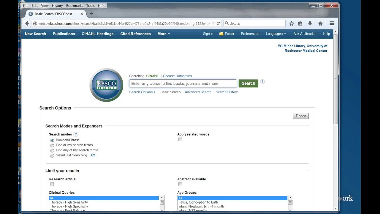 CINAHL Basic Search Part 2 - YouTube