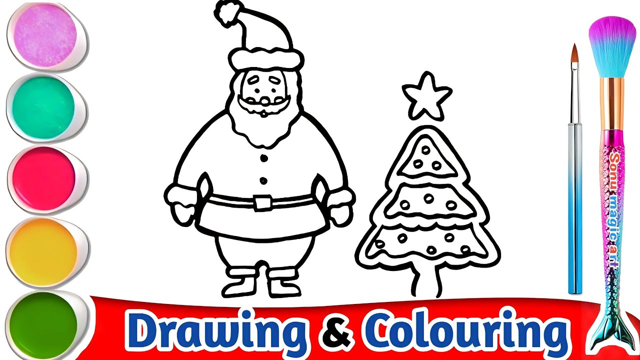 Christmas drawing scenery| how to draw a Christmas Tree for Kids ...