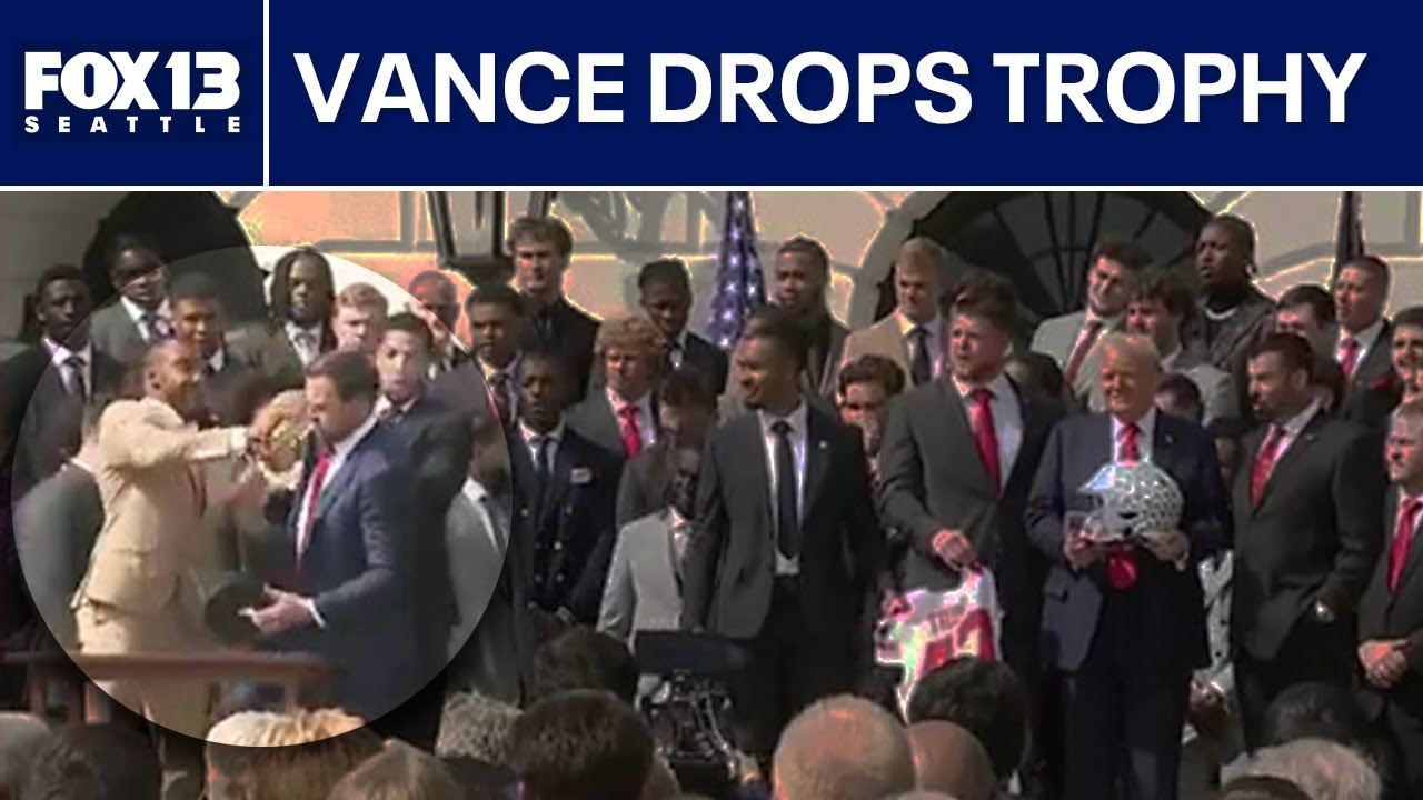JD Vance drops College Football Playoff trophy - YouTube