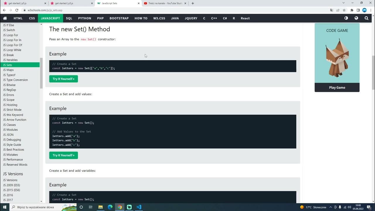 Programowanie W Javascript 31 Omówienie Struktury Zbiórset Youtube