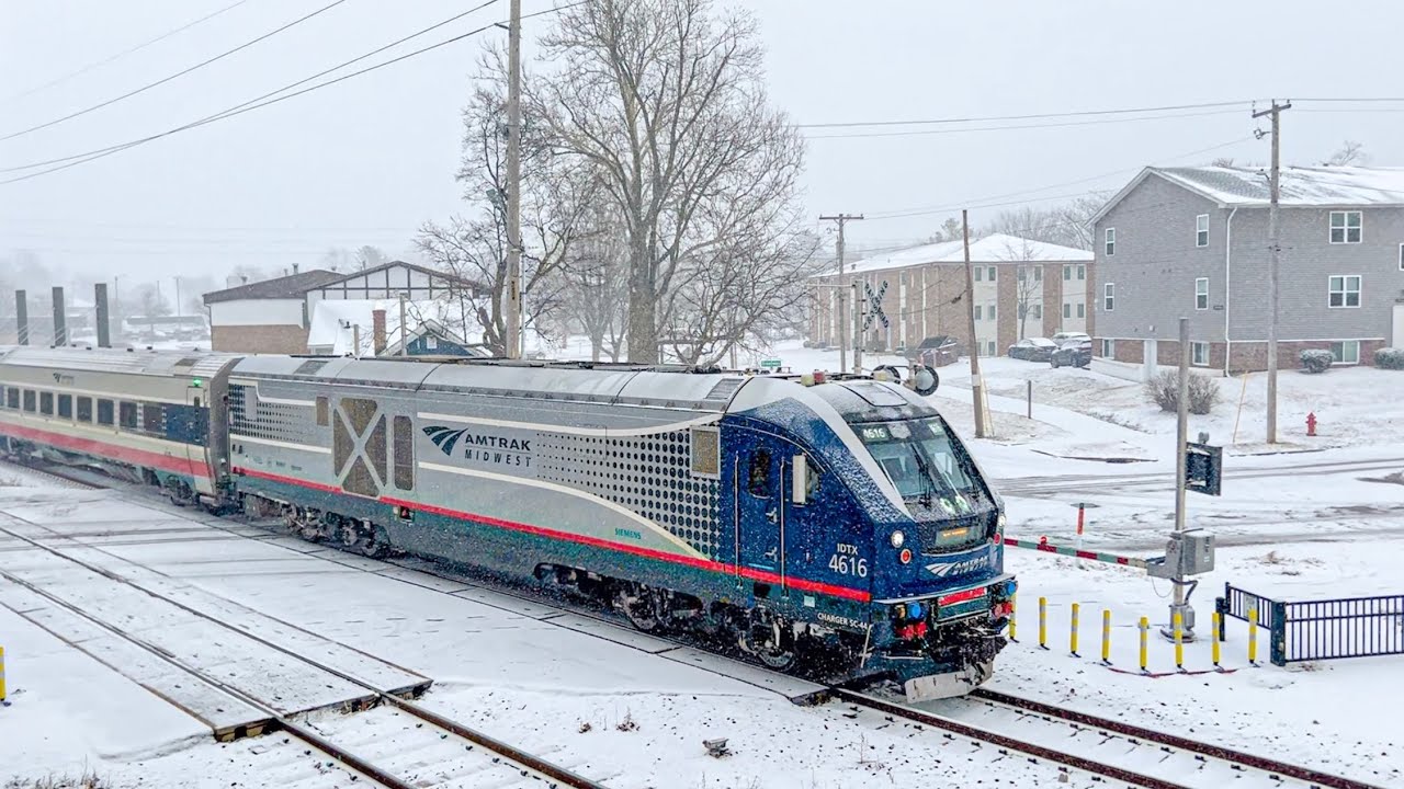 Three Amtrak trains in Bloomington/Normal IL - YouTube