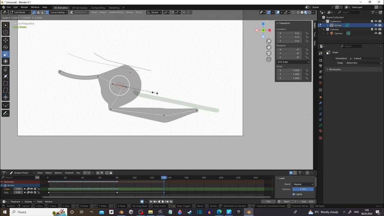 Blender 4.1 Tutorial - Basic paint and animation with Grease Pencil, curves, interpolation ...