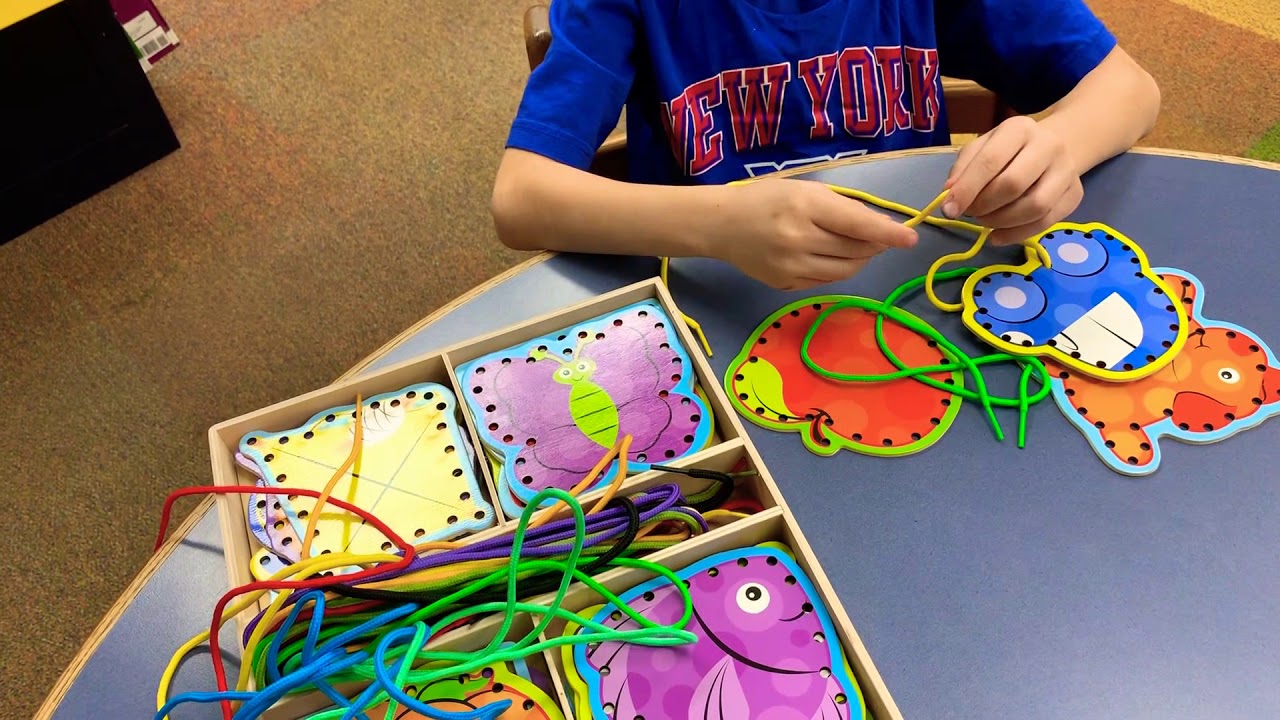 Occupational Therapy: Wooden Alphabet/Picture Lacing Cards - YouTube