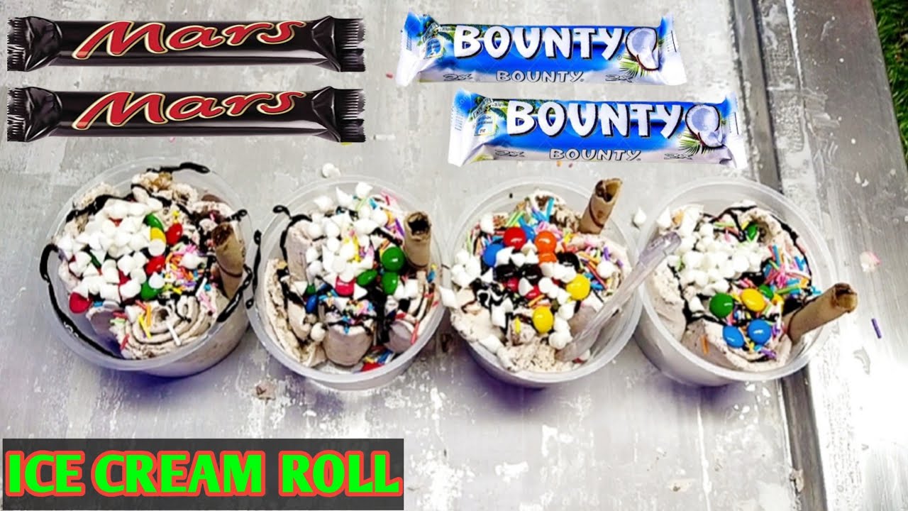 Mars & Bounty Chocolate Ice Cream Roll | How To Make Ice Cream | Street ...