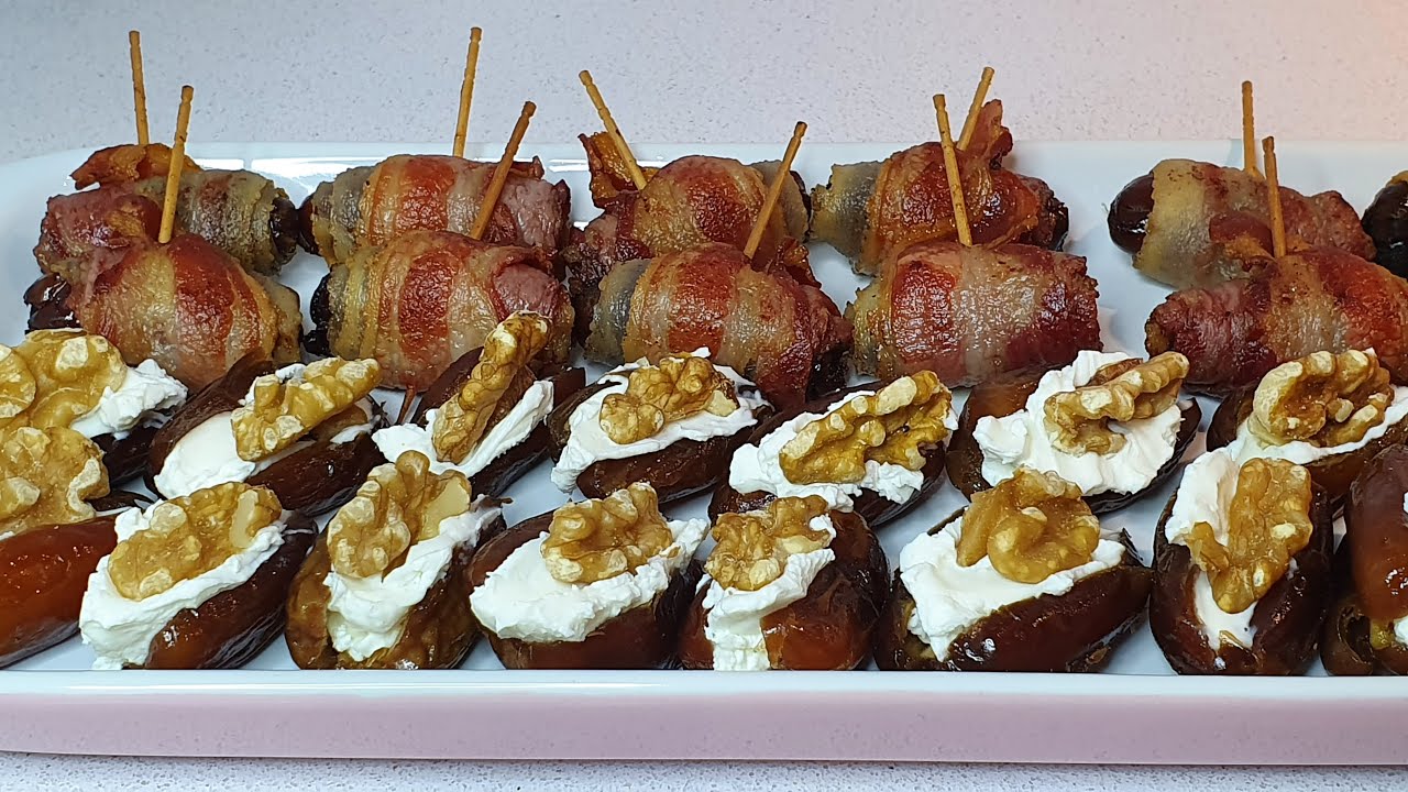DÁTILES CON BACON Y DÁTILES RELLENOS DE QUESO CREMA CON NUECES. Dos ...