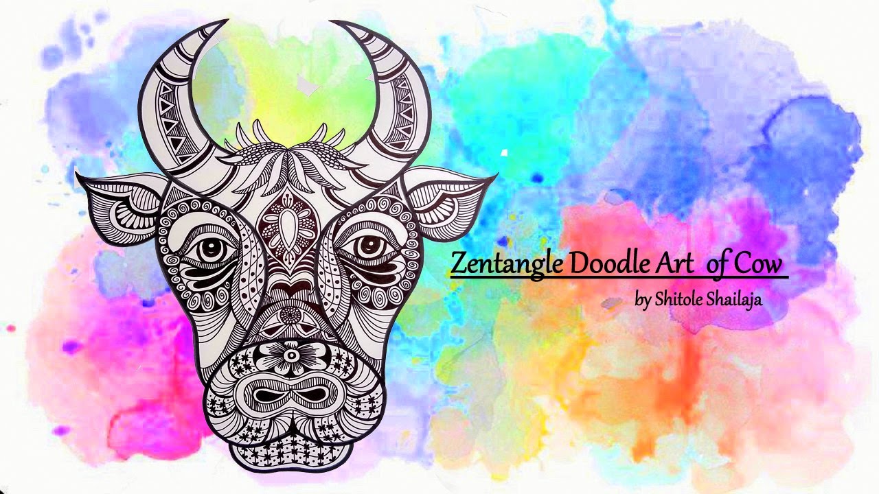 Zendoodle- Easy zentangle doodle art of cow for beginners - YouTube
