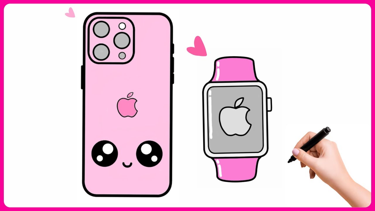 How to draw a Cute iphone and Apple Watch Step by step for Kids | Learn ...