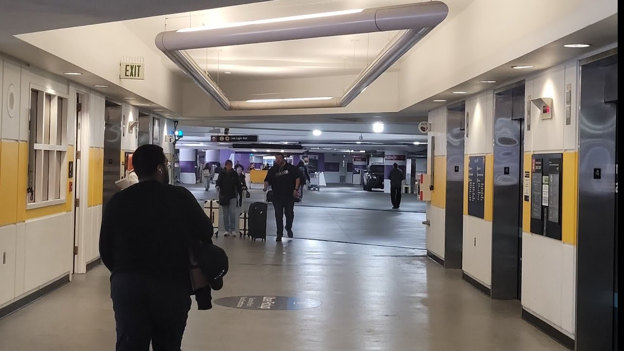 Bank of 5 Massive Elevators at the Public Parking Garage at SeaTac ...