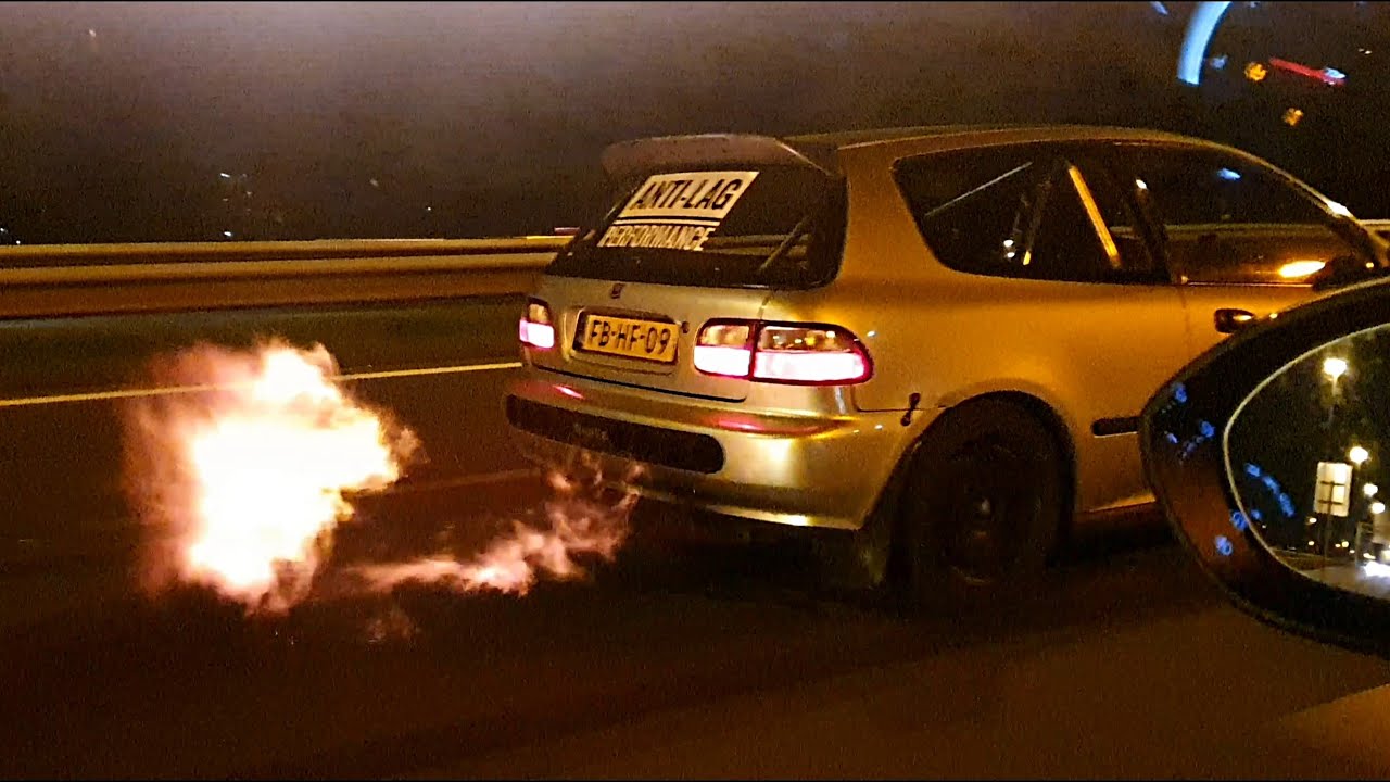 Honda Civic d16z9 Stock boosted 5 psi pulls Launch Control FLAMES ...