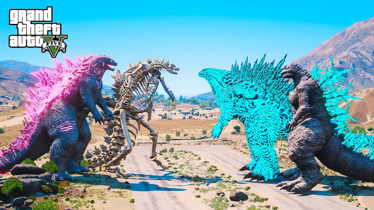 GTA 5 Mods | Godzilla & Skeleton Godzilla vs Godzilla Minus One ...