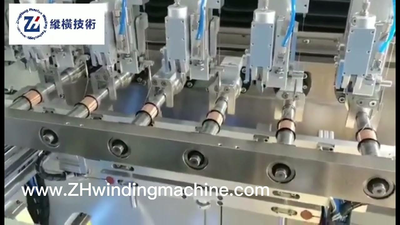 Fully auto precision 6-spindle winding machine with auto wrapping tape www.ZHwindingmachine.com ...