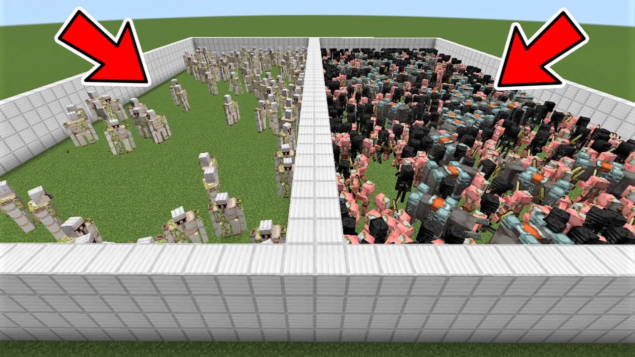 500 Wither Skeleton, 500 Zombified Piglin, 50 Ravager vs 100 Iron Golem ...