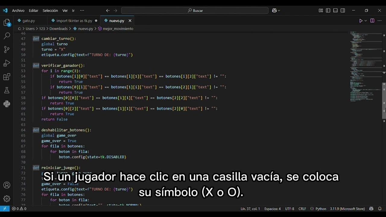 Juego del Gato en lenguaje de Python - YouTube