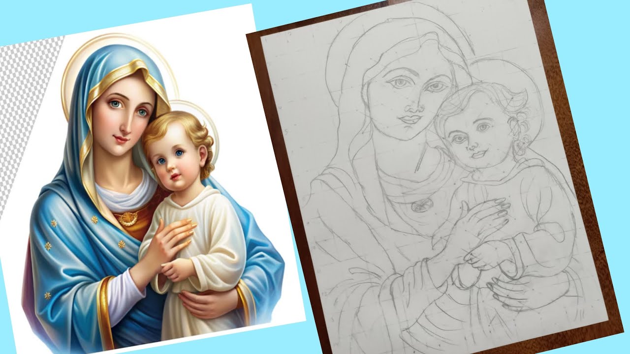 How to draw lord jesus and mother Mary # lord jesus and mother Mary ...