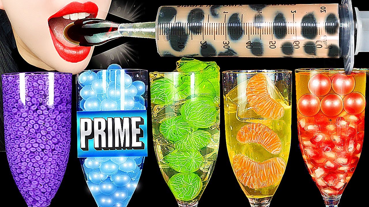 ASMR RAINBOW DRINKS *GIANT BOBA TEA SHOOTER, PRIME, JELLY, FROG EGGS ...