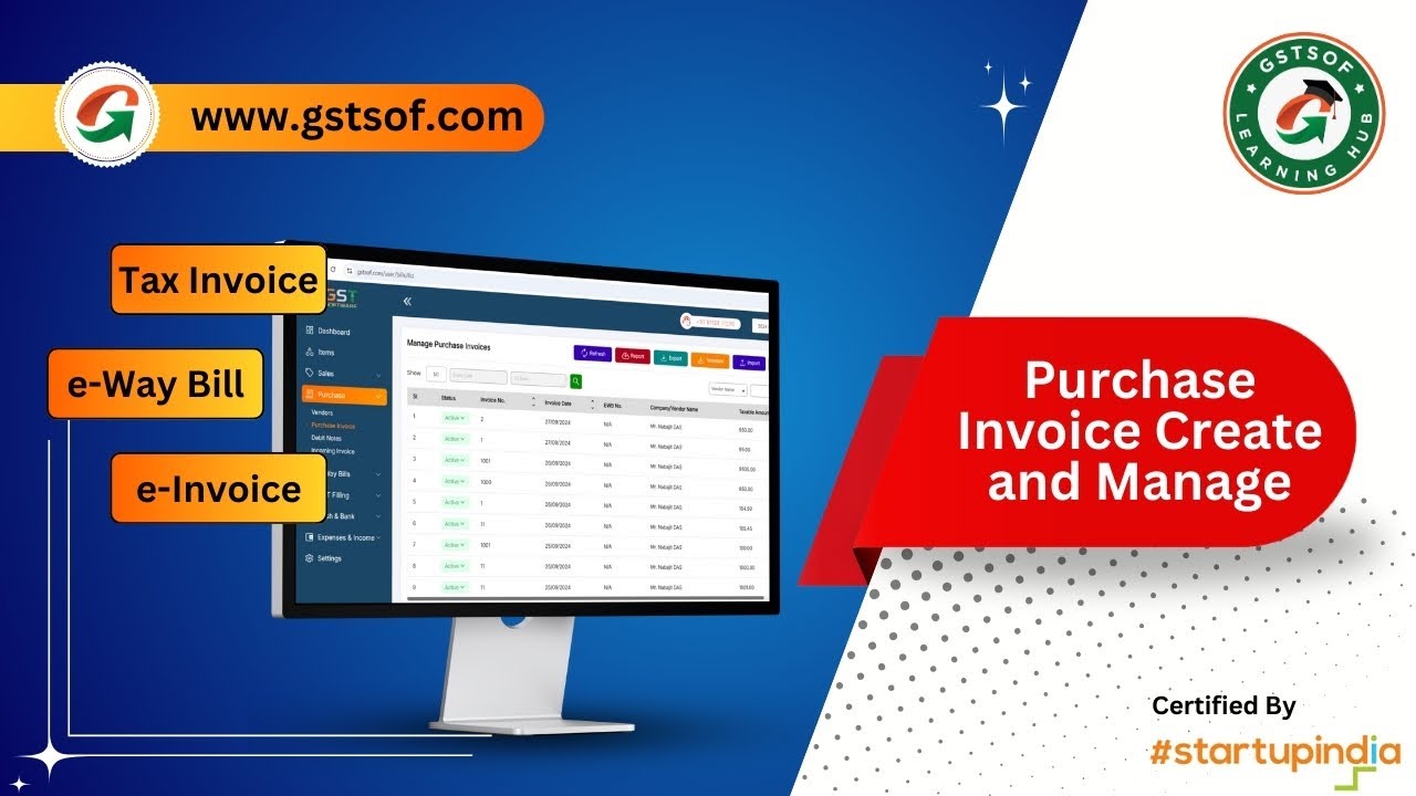 How to Create a Purchase Invoice using GstSof Software. - YouTube