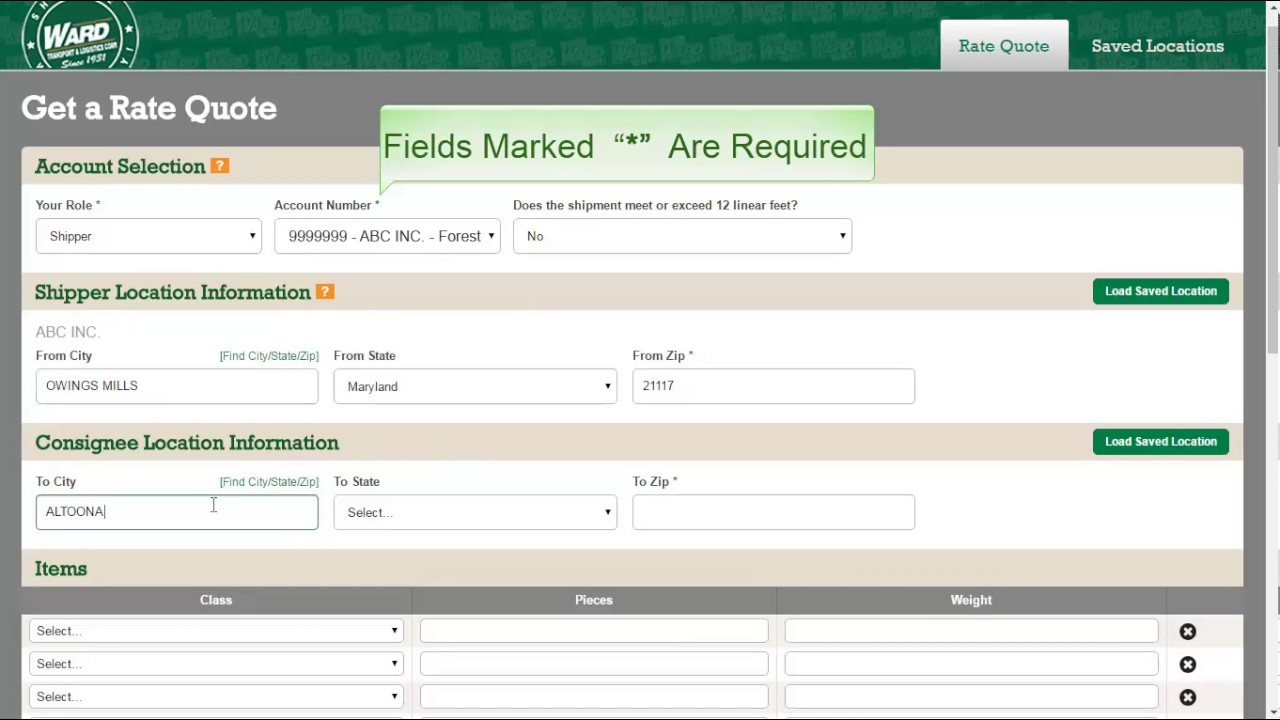 Rate Quote - Location Information - YouTube