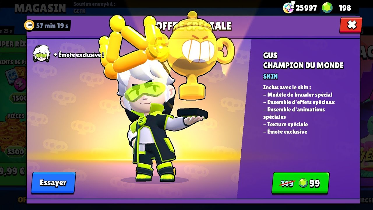 Le skin GUS CHAMPION DU MONDE est revenu dans la boutique, je l'achète ...