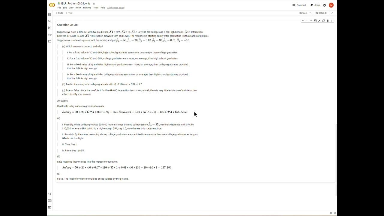 Intro to Statistical Learning (2nd Ed), Solution to Problem 3.3C | Reading Regression Results ...