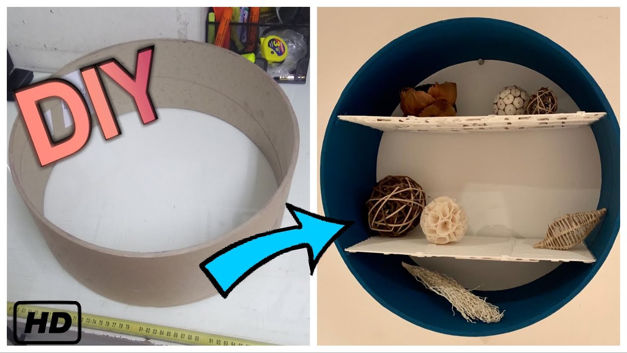 DIY How to Make Round Decorative Shelf using Big Construction Cardboard ...