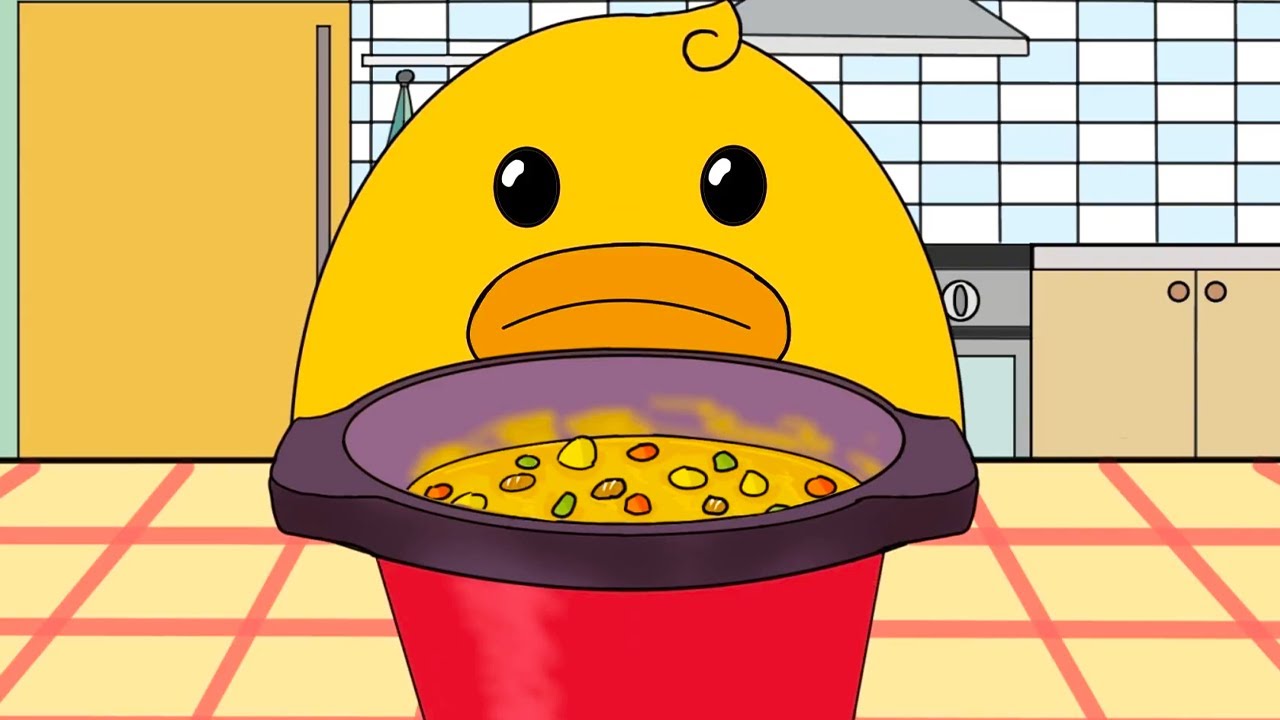 After eating curry rice for two days in a row, the little duck mistook ...