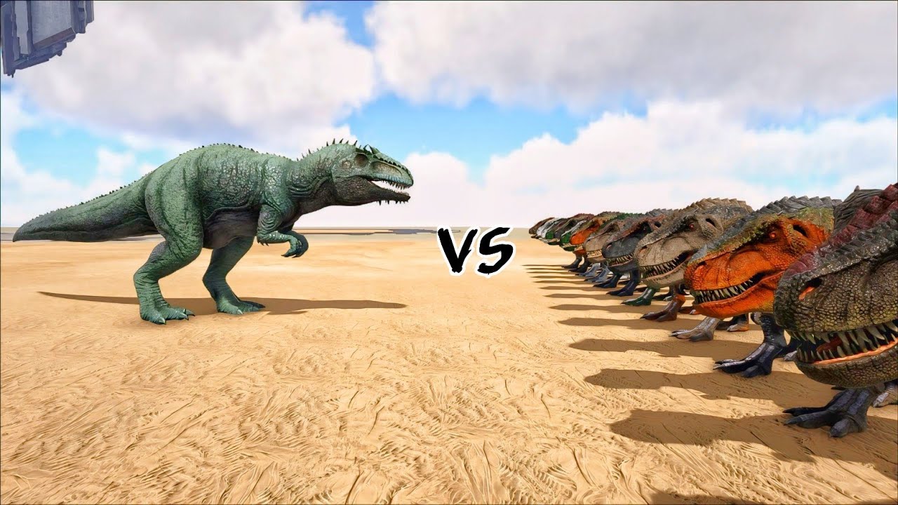 How Many Rex Can Beat a Tamed Giganotosaurus | ARK Epic Dino's Battle ...