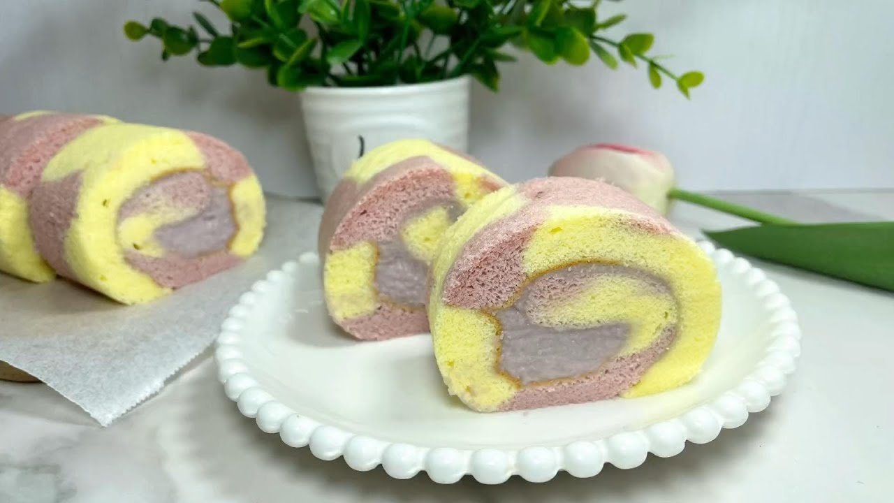 Taro cake roll recipe | no cream required - YouTube