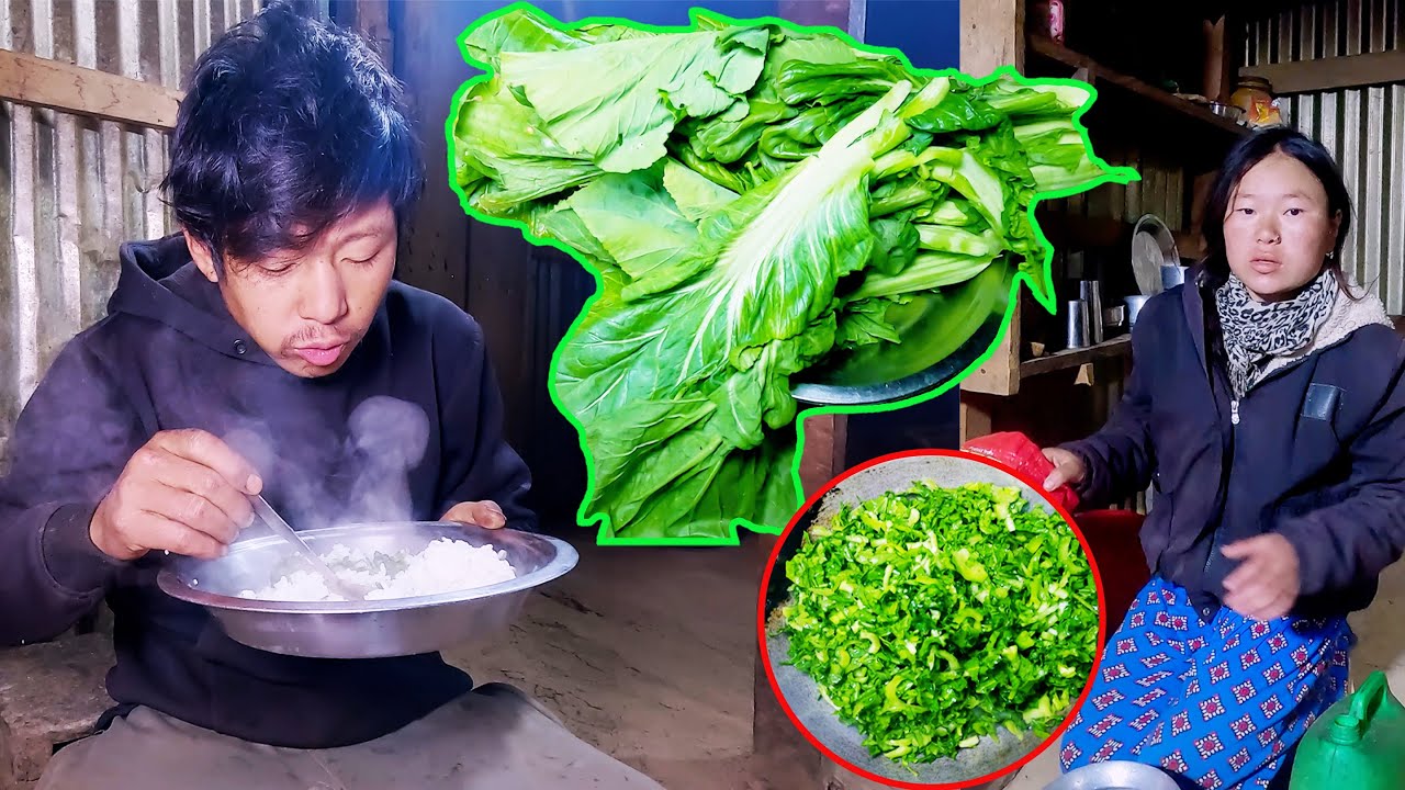 laxmi cooking mustard green curry and rice for the family ...