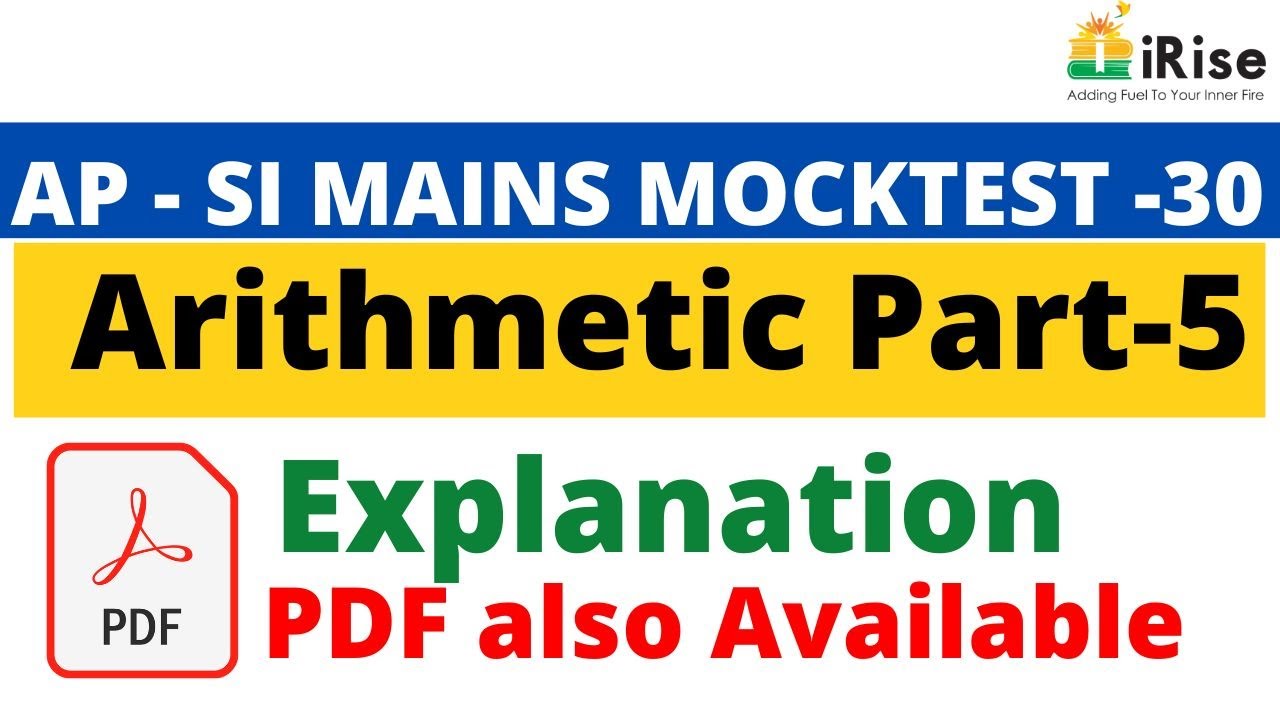 AP SI Mains MOCKTEST 30 Arithmetic Part 5 Explanation - YouTube